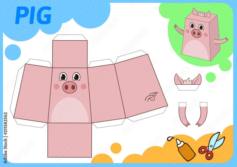 Funny Pig paper model. Small home craft project, paper game. Cut out ...