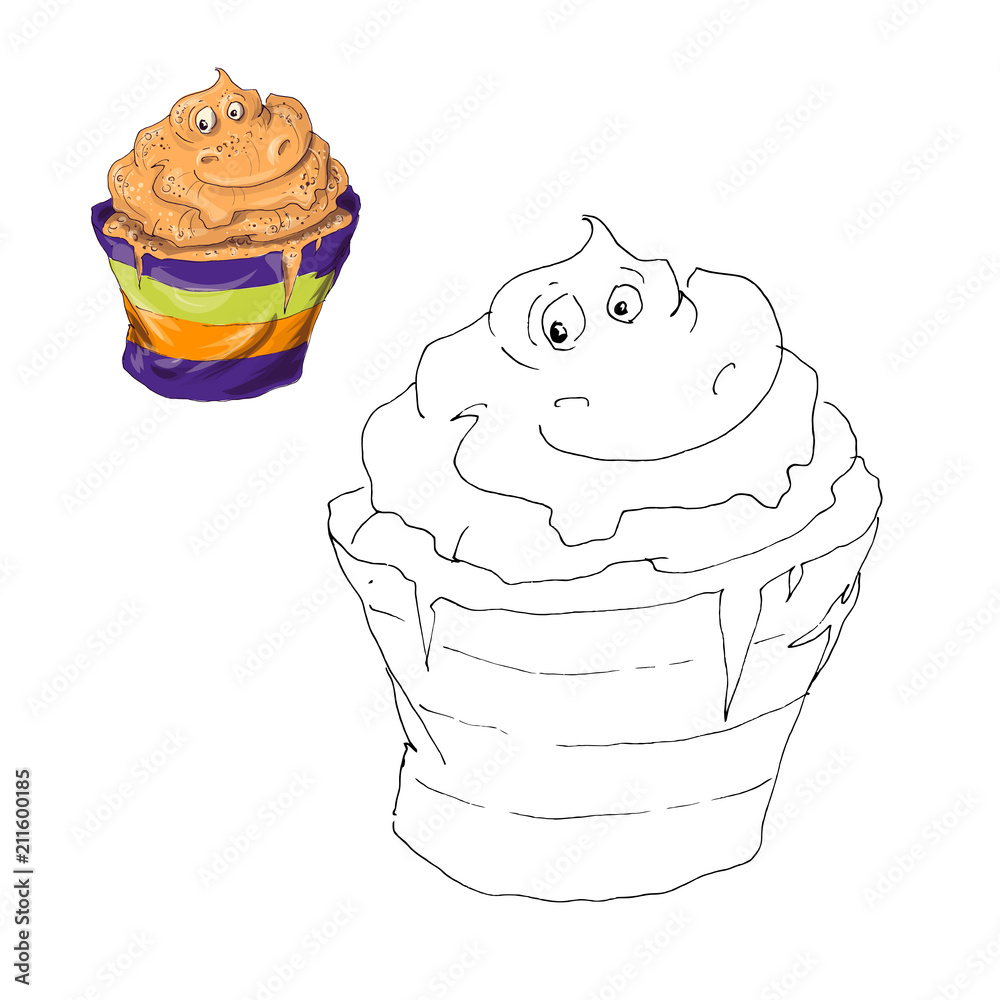 Coloring page. Halloween cupcake. Color by numbers educational children ...