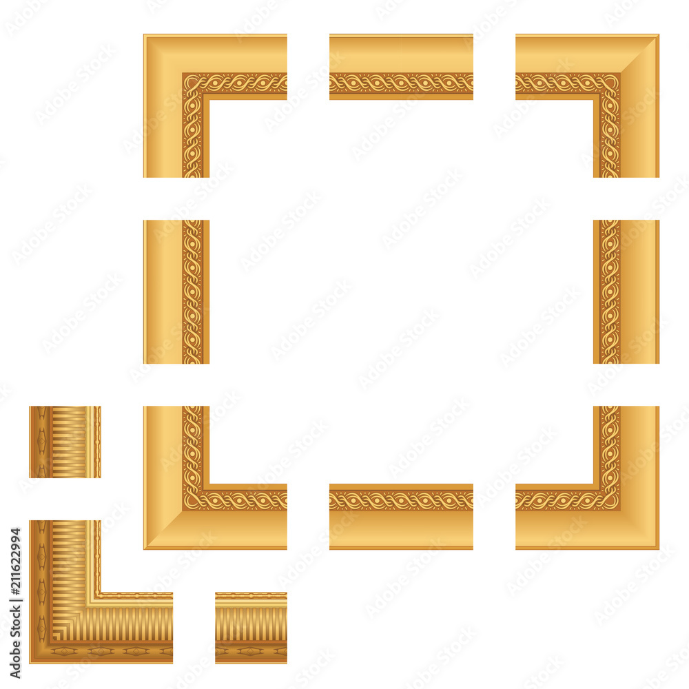 Baguette, golden frame, classic frame from different parts. Classic ...