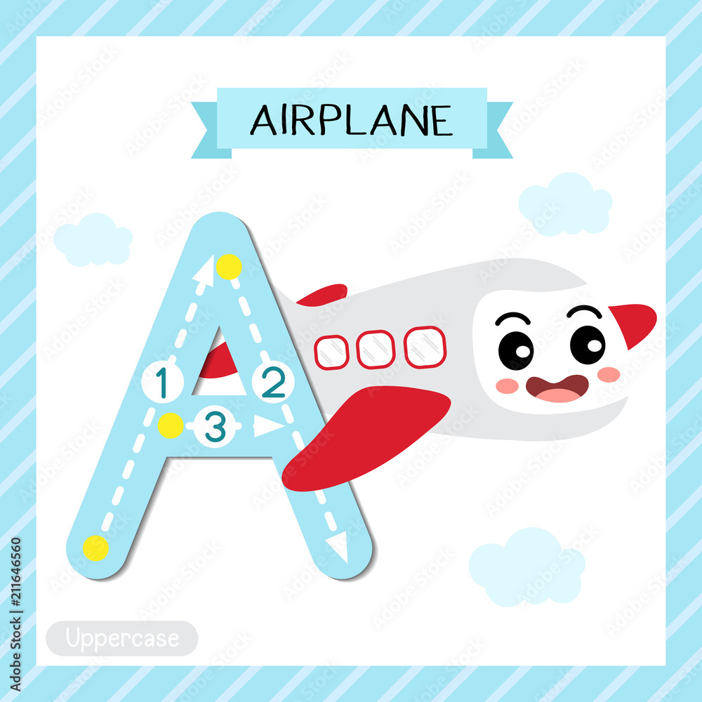 Letter A uppercase cute children colorful transportations ABC alphabet ...