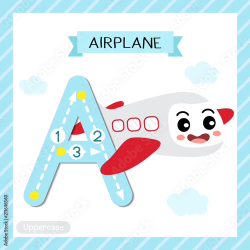 Letter A uppercase cute children colorful transportations ABC alphabet ...