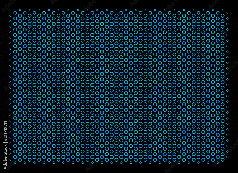 Halftone Filled rectange collage icon of spheric bubbles in blue color ...