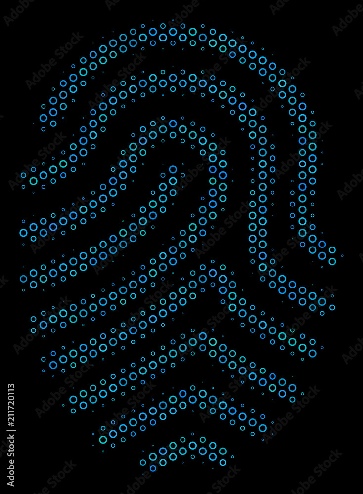 Halftone Fingerprint mosaic icon of spheric bubbles in blue color ...