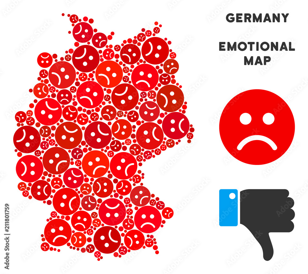 Stock-Vektorgrafik „Sorrow Germany map composition of sad emojis in red ...