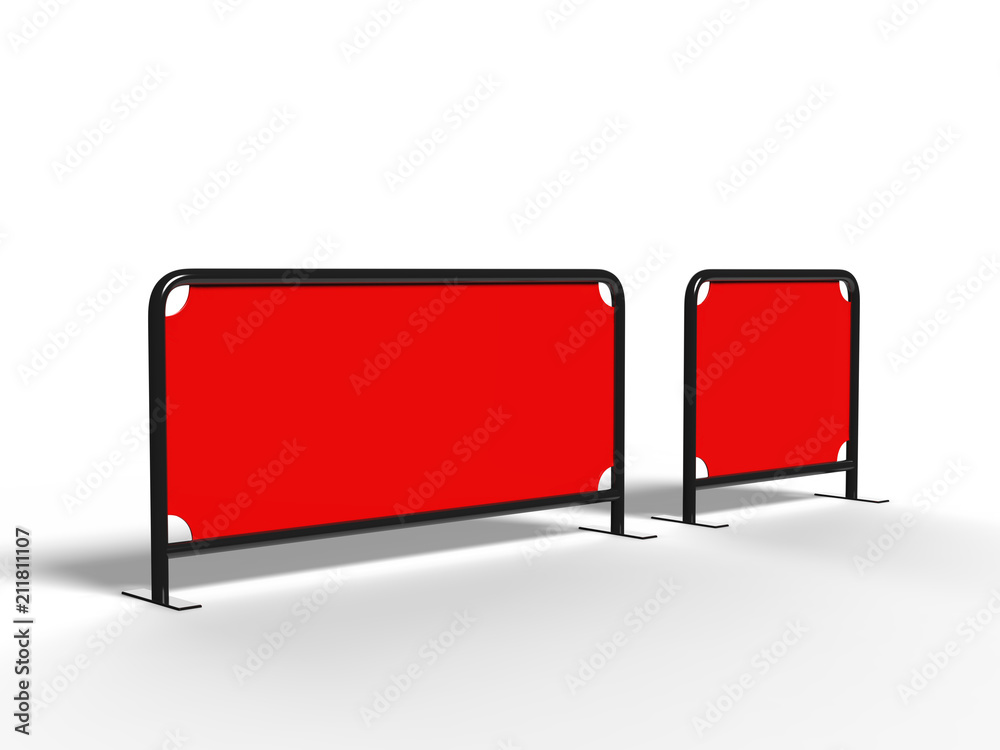 Blank black tube cafe barrier shop barrier store side sign stand. 3d ...
