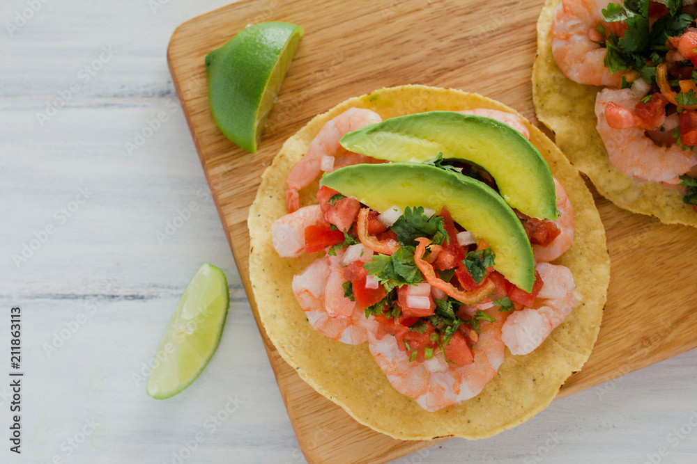Tostadas de camaron Mexicanas, shrimps tostada, mexican food in mexico ...