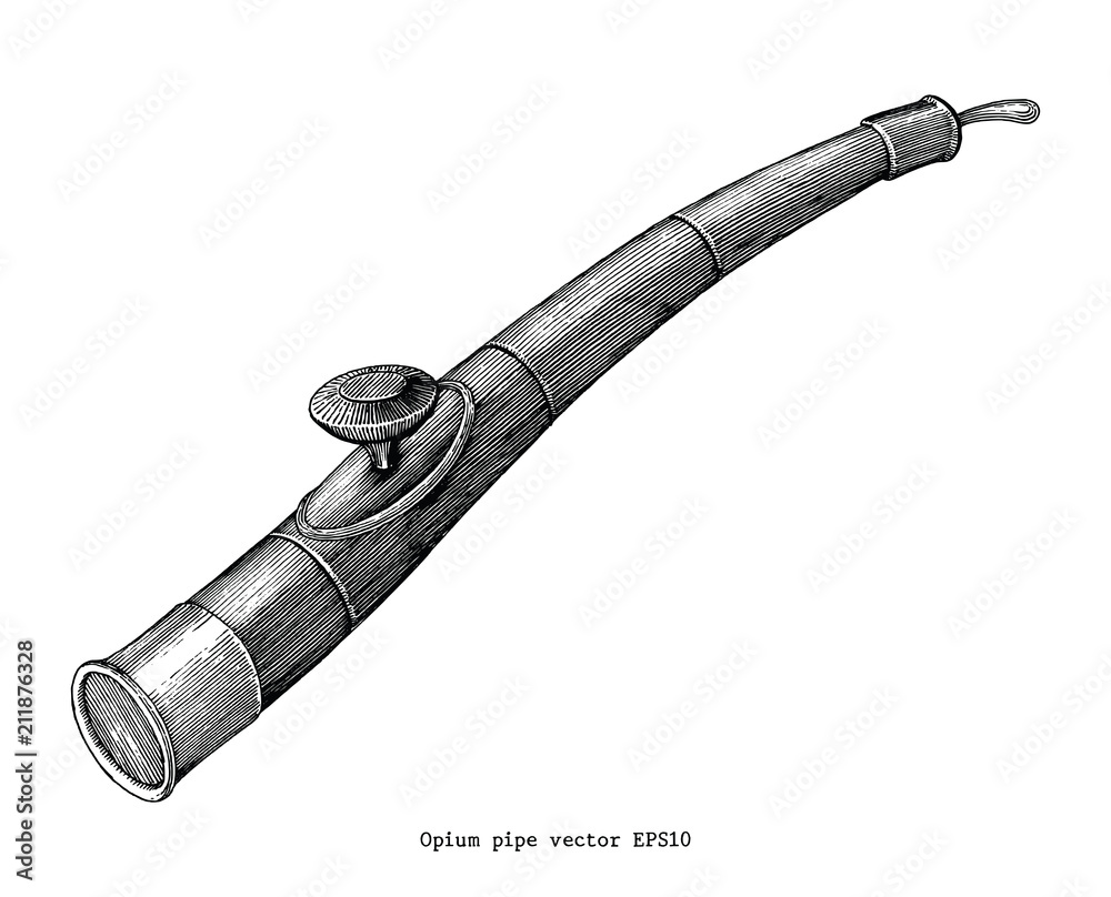 Opium pipe hand drawing vintage clip art isolated on white background ...