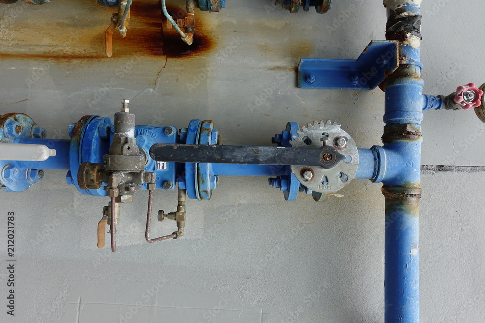 Damaged Pipes of the gas boiler building, pipe for water piping system ...
