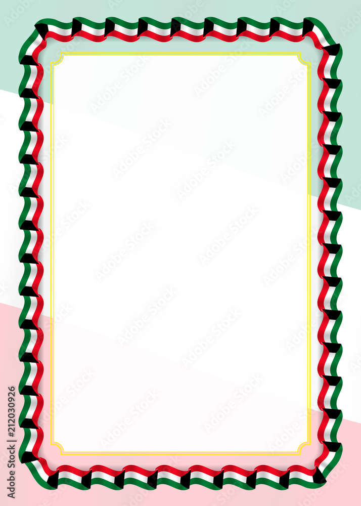 Frame and border of ribbon with Kuwait flag, template elements for your ...