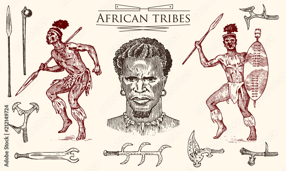 African tribes, portraits ofs in traditional costumes. Australian ...