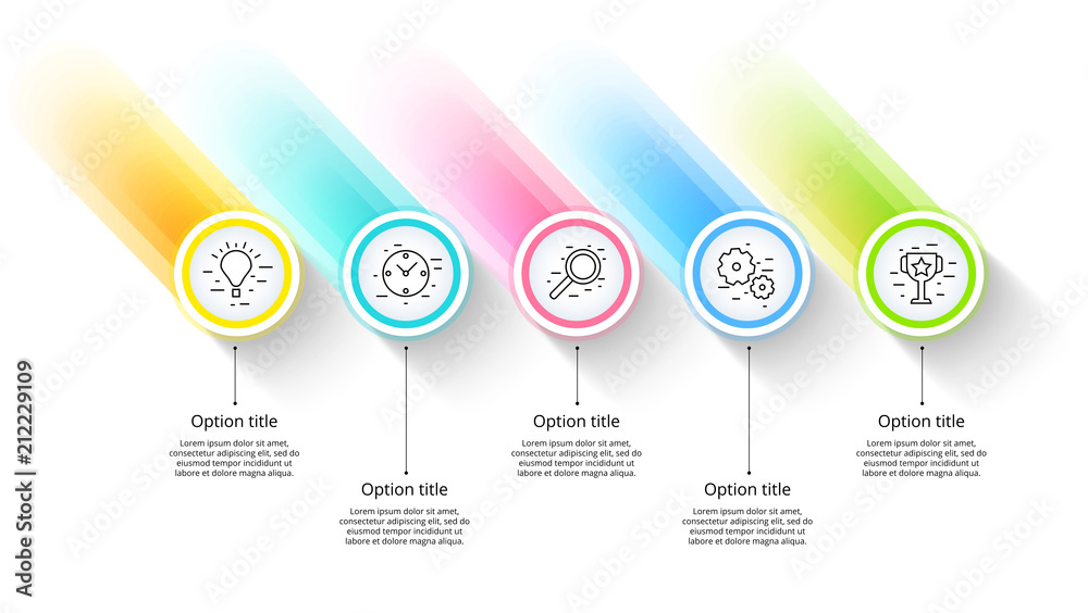 Business process chart infographics with 5 step segments. Circular ...