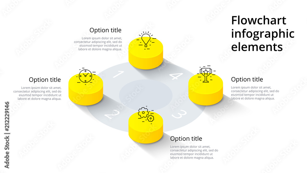 Business process chart infographics with 4 step segments. Isometric 3d ...