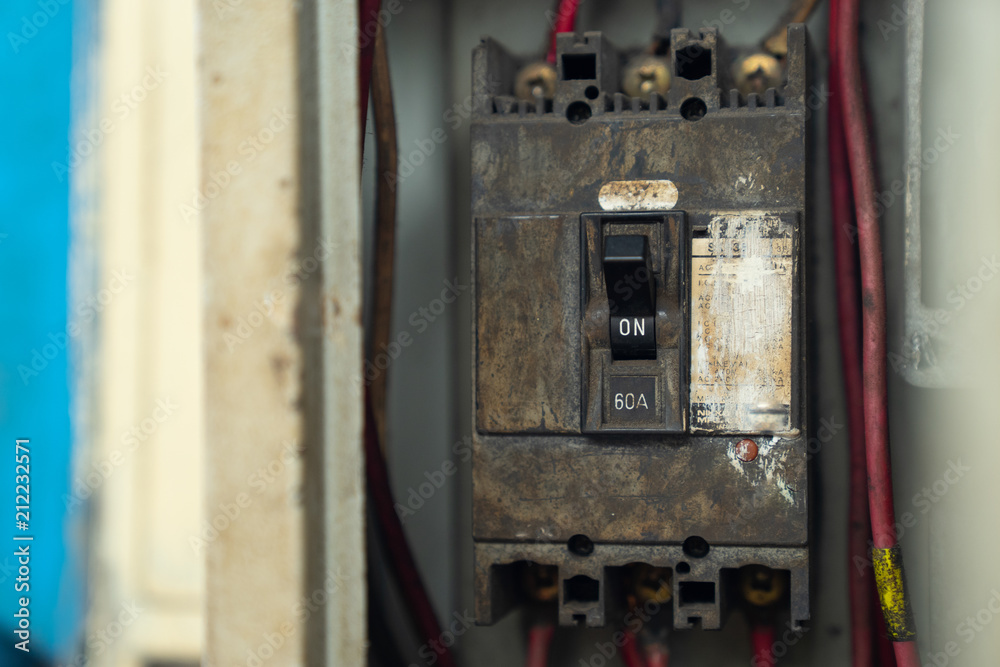 old and dirty Breakers switch in electric box, circuit breakers ...