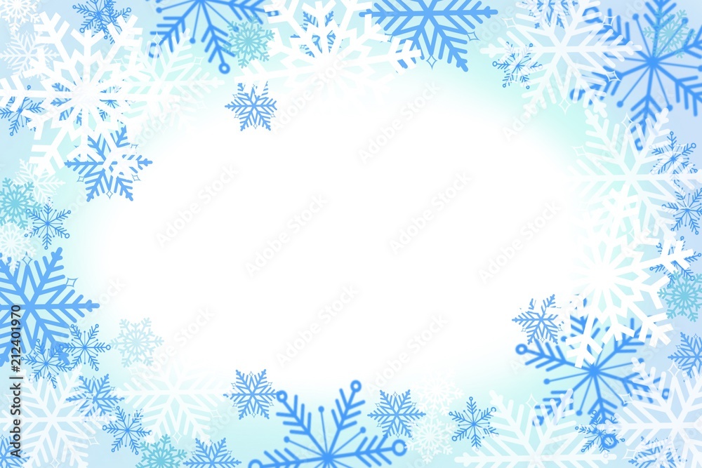 winter snowflake snowy border background design with large and small ...
