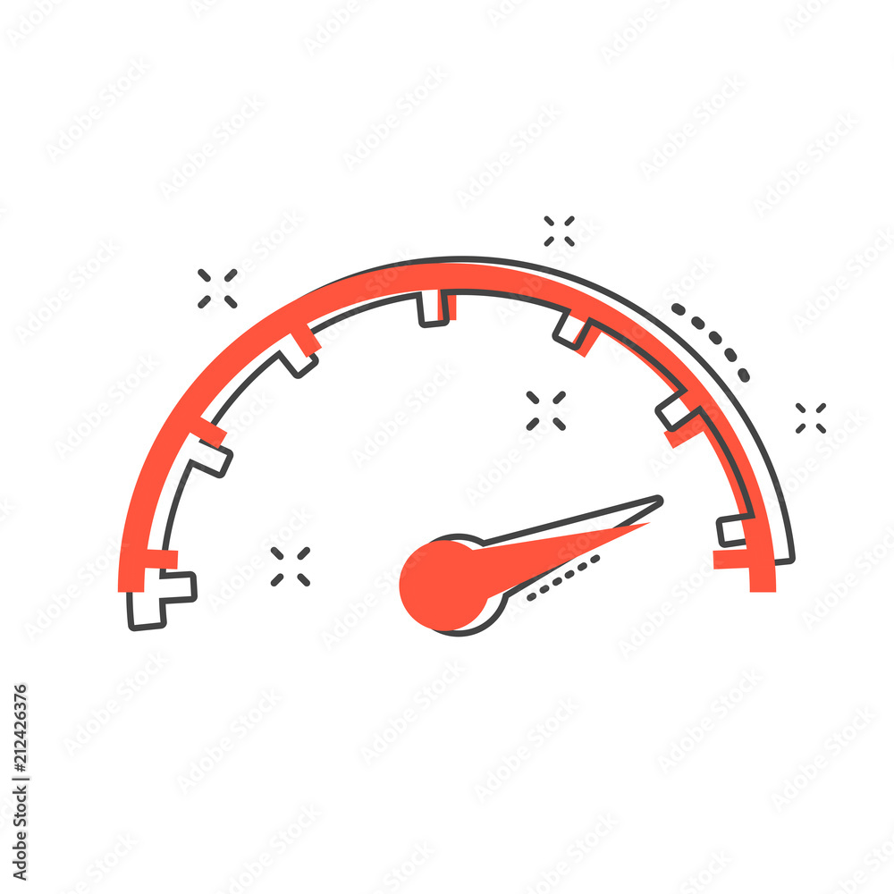 Cartoon max speed icon in comic style. Speedometer sign illustration ...