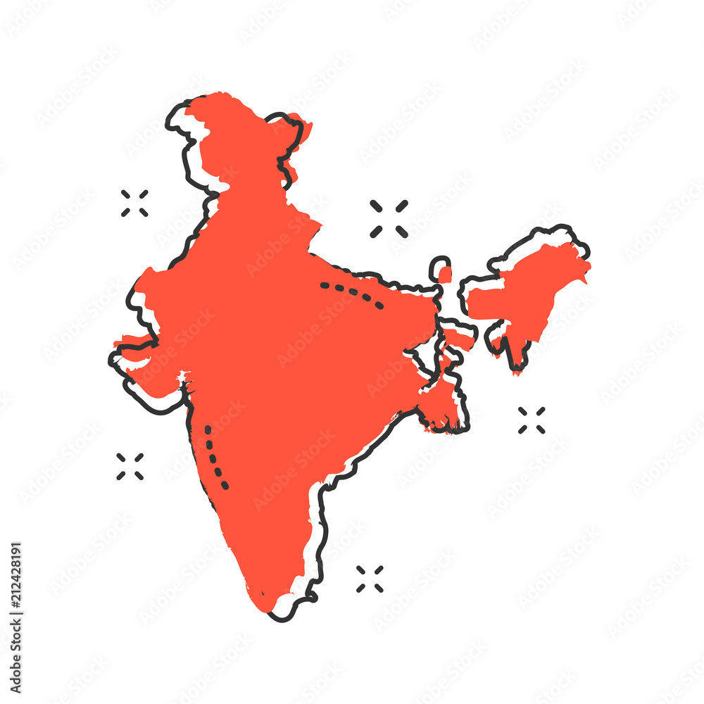 Cartoon India map icon in comic style. India illustration pictogram ...