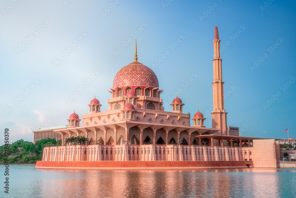 Putra mosque during sunset sky, the most famous tourist attraction in ...