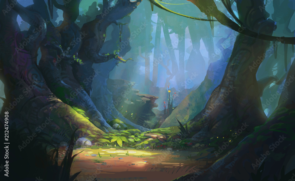 Game Art Fantasy Forest Environment. Digital CG Artwork, Concept ...