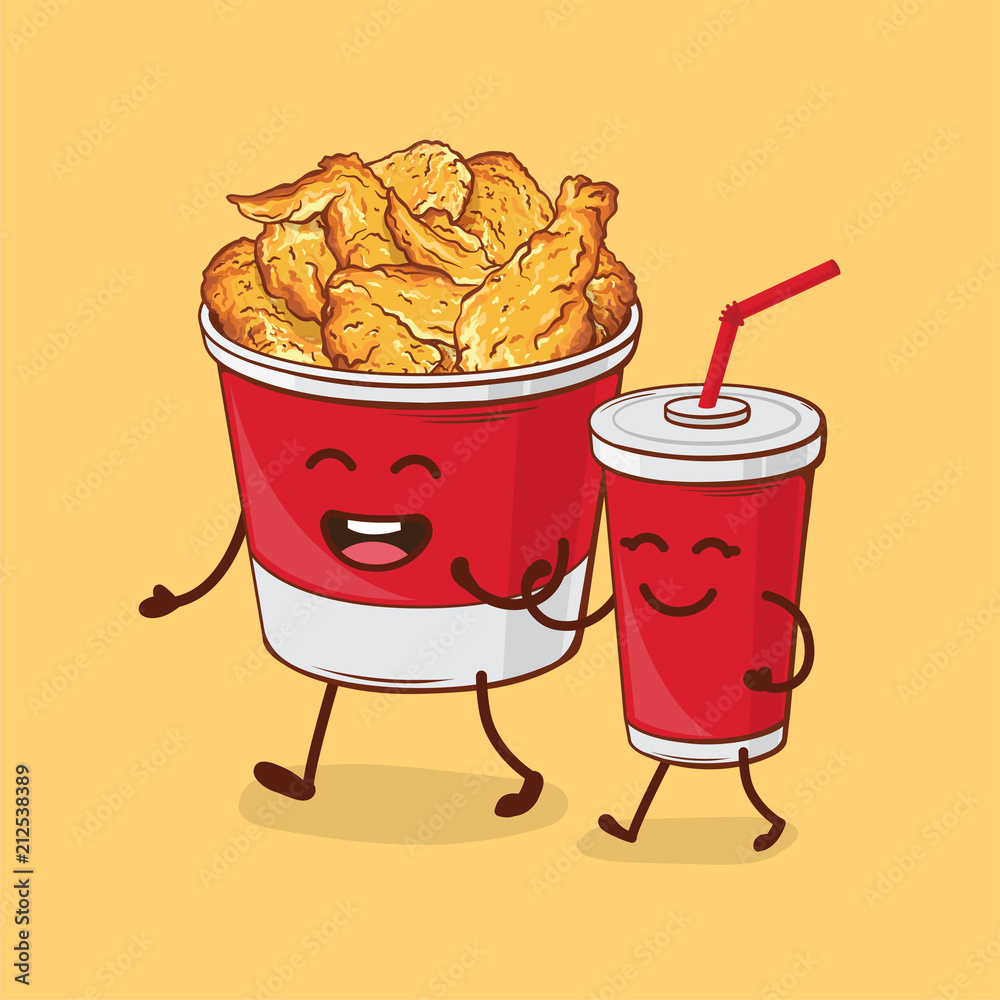 Friends forever. Chicken fried and cola. Vector cartoon illustration ...