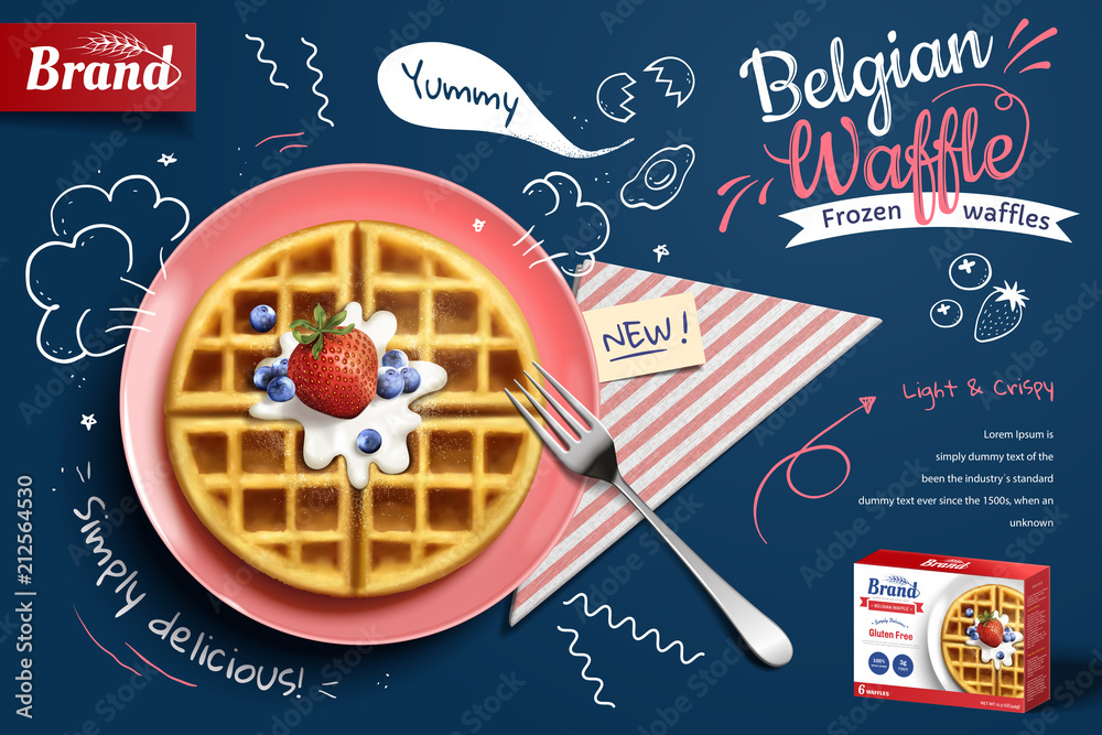 Belgian waffle ads with fruit Stock Vector | Adobe Stock