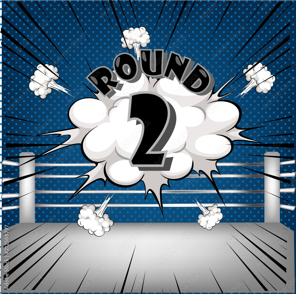 boxing ring corner with comic style blue Round2 Stock Vector | Adobe Stock