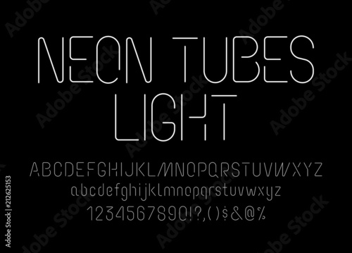 Neon tube font, uppercase and lowercase typography, numerals and ...