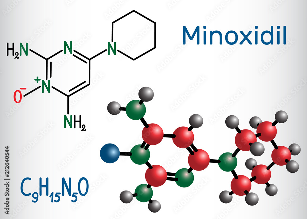 Minoxidil molecule. It is an antihypertensive vasodilator medication ...