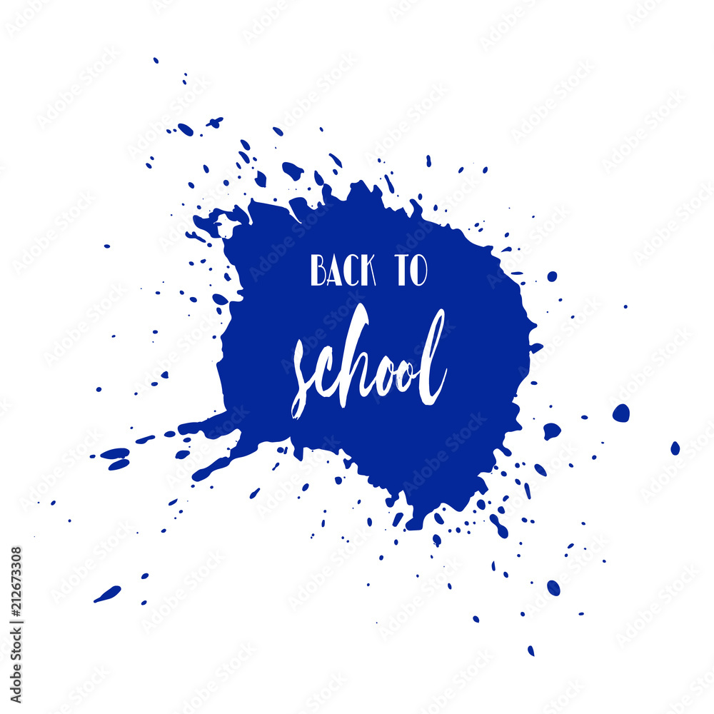 Back to school ink watercolor navy blue splash blots badge. Autumn ...