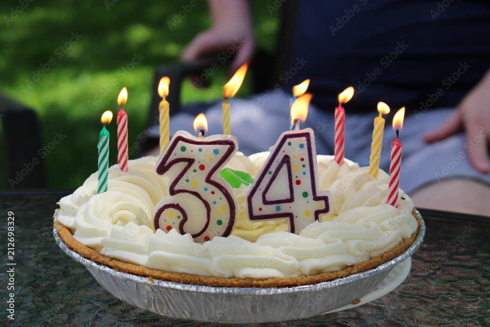 Happy 34 Birthday Cake with Candles Stock Photo | Adobe Stock