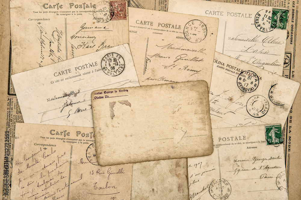 Vintage postcards Old handwritten letter used paper background Stock ...