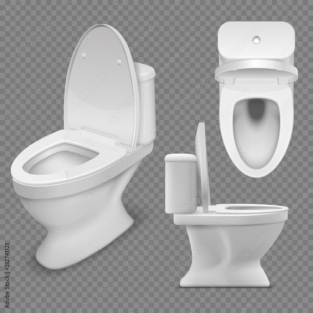 Toilet bowl. Realistic white home toilet in top and side view. Isolated ...