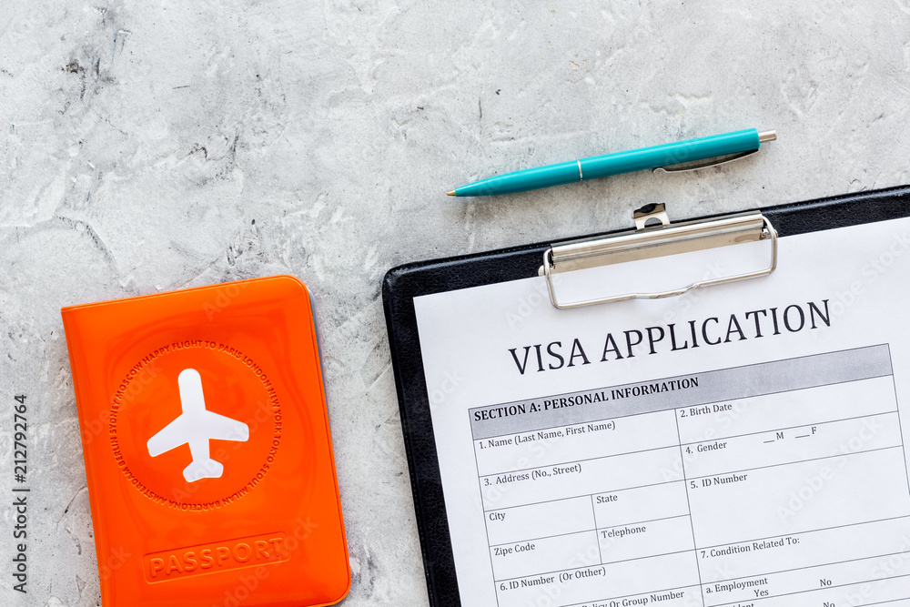 Visa prosessing. Registration of visas. Visa application form, pen ...