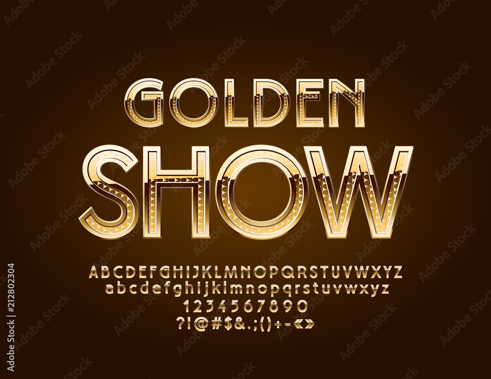 Vector elite logo Golden Show. Chic texture Font. Luxury Alphabet ...