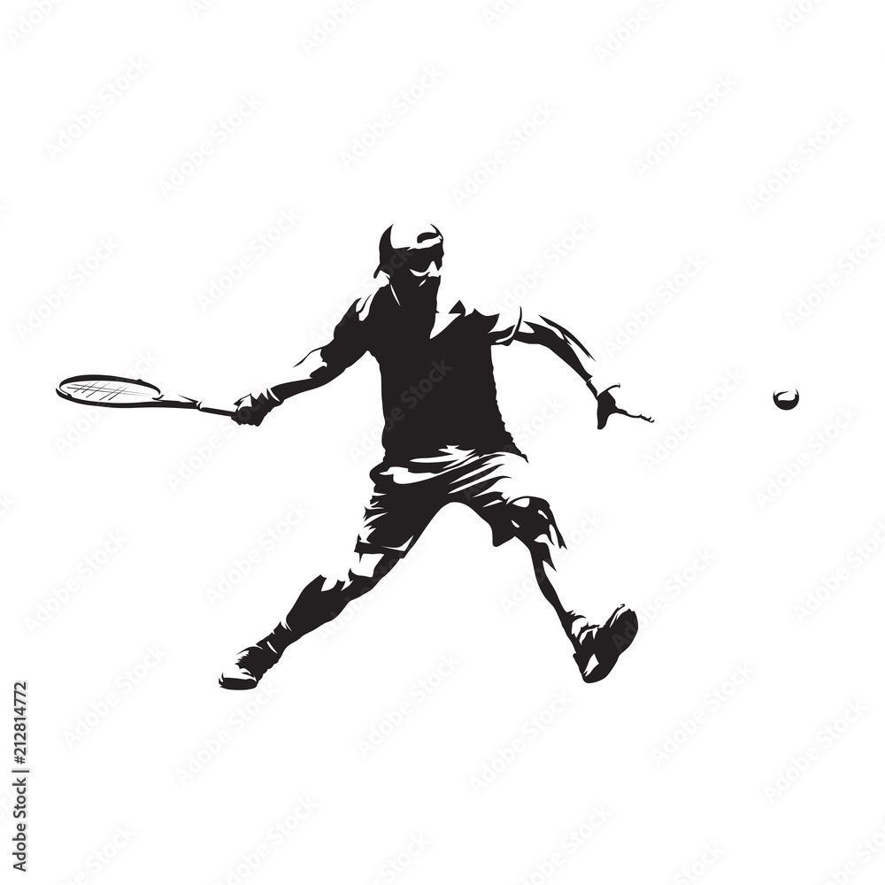 Tennis player isolated vector drawing, abstract silhouette. Forehand ...