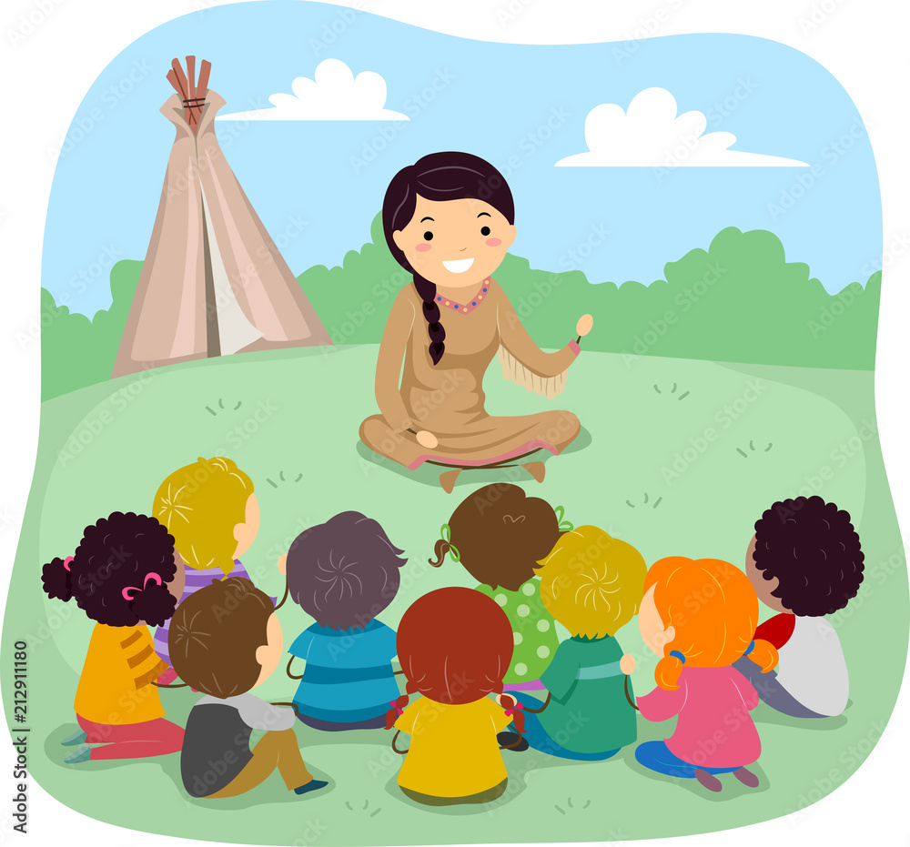 Stickman Kids Native American Story Illustration Stock Vector | Adobe Stock