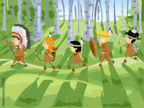 Stickman Kids Costume Native Hunting Illustration Stock Vector | Adobe ...