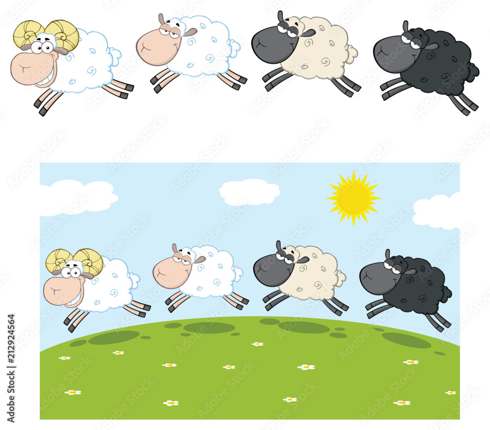 Sheep Cartoon Mascot Character Set 10. Vector Collection Isolated On ...