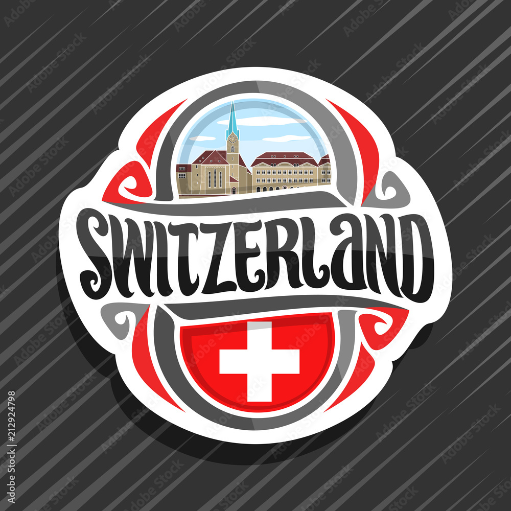 Vector logo for Switzerland country, fridge magnet with swiss flag ...