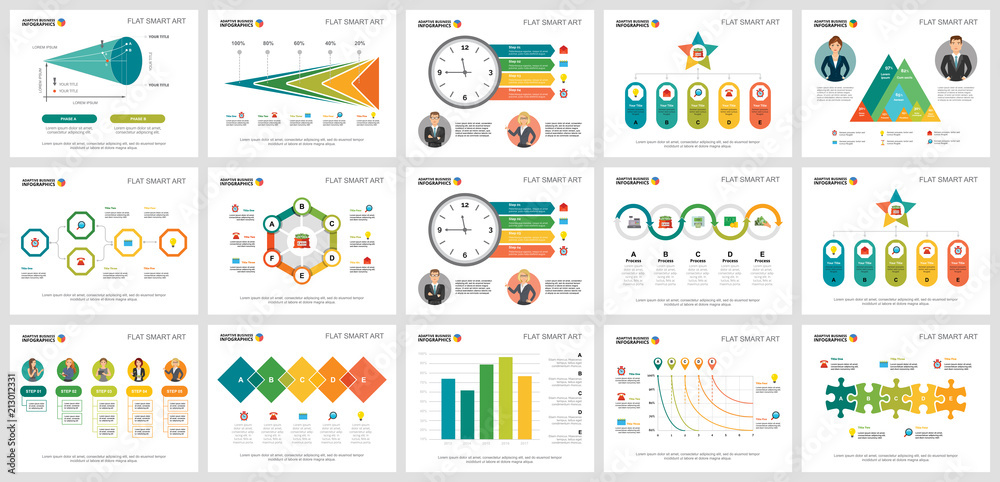 Vector de Stock Colorful infograph charts set. Business design elements ...