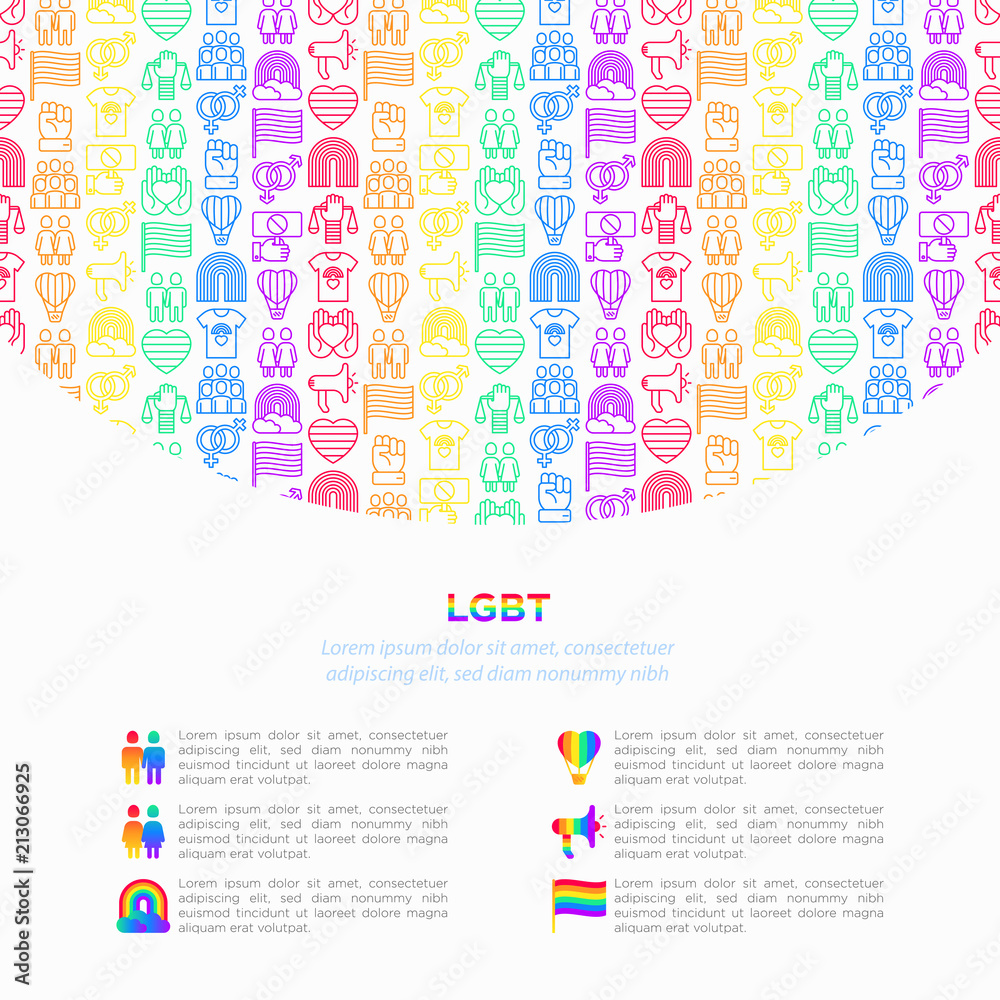 LGBT concept with thin line icons: gay, lesbian, rainbow, coming out ...