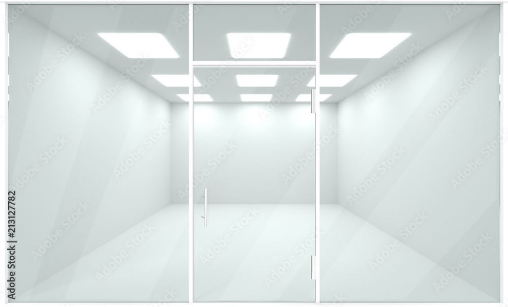 Empty showroom interior, template mock up 3d render, vitrine storefront ...