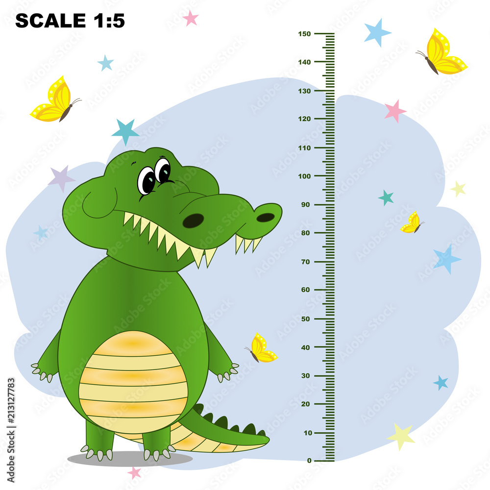 Meter wall with cartoon ccrocodile Stock Illustration | Adobe Stock