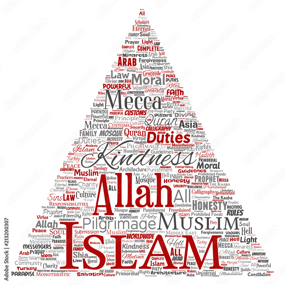 Vector conceptual islam, prophet, mosque triangle arrow red word cloud ...