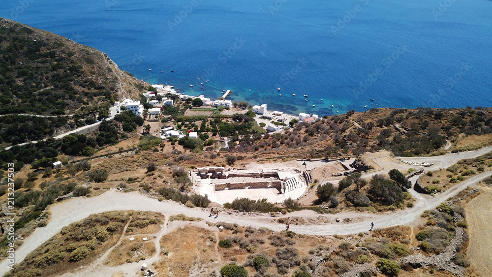 Aerial drone bird's eye view photo of iconic ancient theater near ...