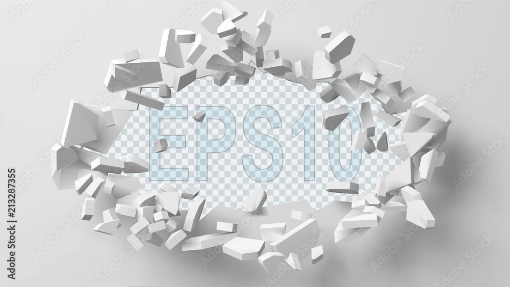 vector illustration of exploding wall with free area on center for any ...