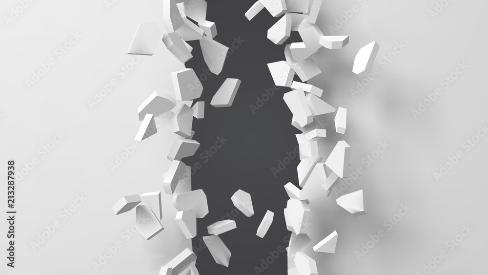 vector illustration of exploding wall with free area on center for any ...
