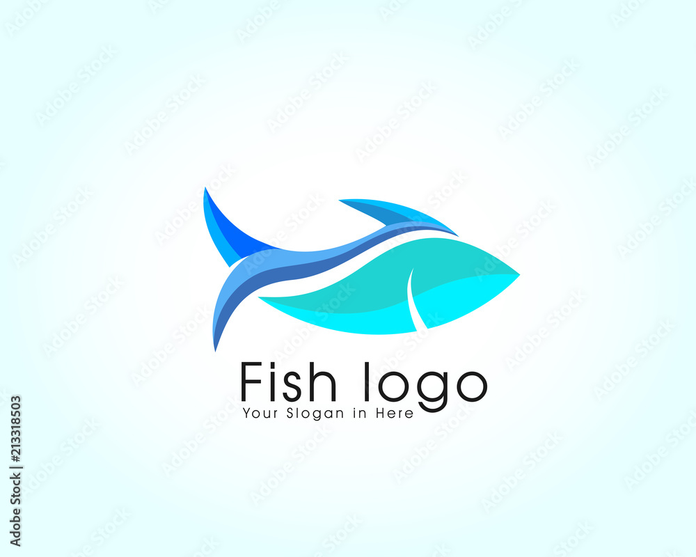 Blue abstract fish icon, fish logo, simple seafood logo, restaurant ...