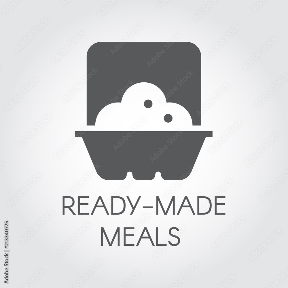 Ready made meals glyph icon. Prepared portion label concept. Plate with ...
