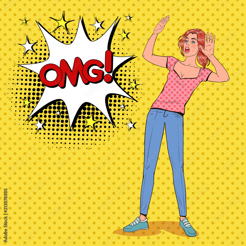 Pop Art Frightened Woman. Scared Facial Expression. Shocked Beautiful ...