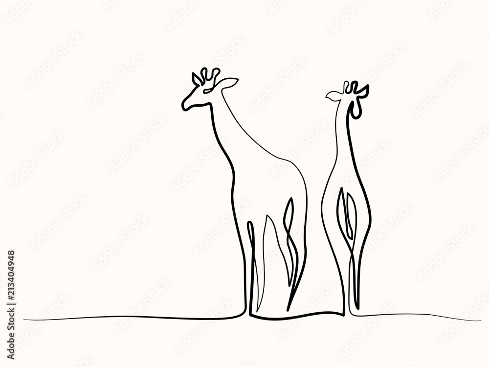 Continuous one line drawing. Giraffe walking symbol. Logo of the ...